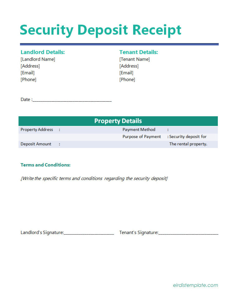Printable Security Deposit Receipt Template