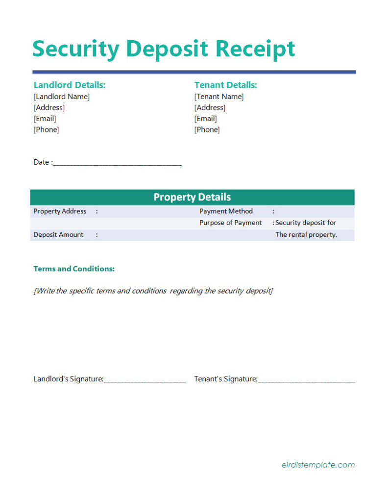 Printable Security Deposit Receipt Template