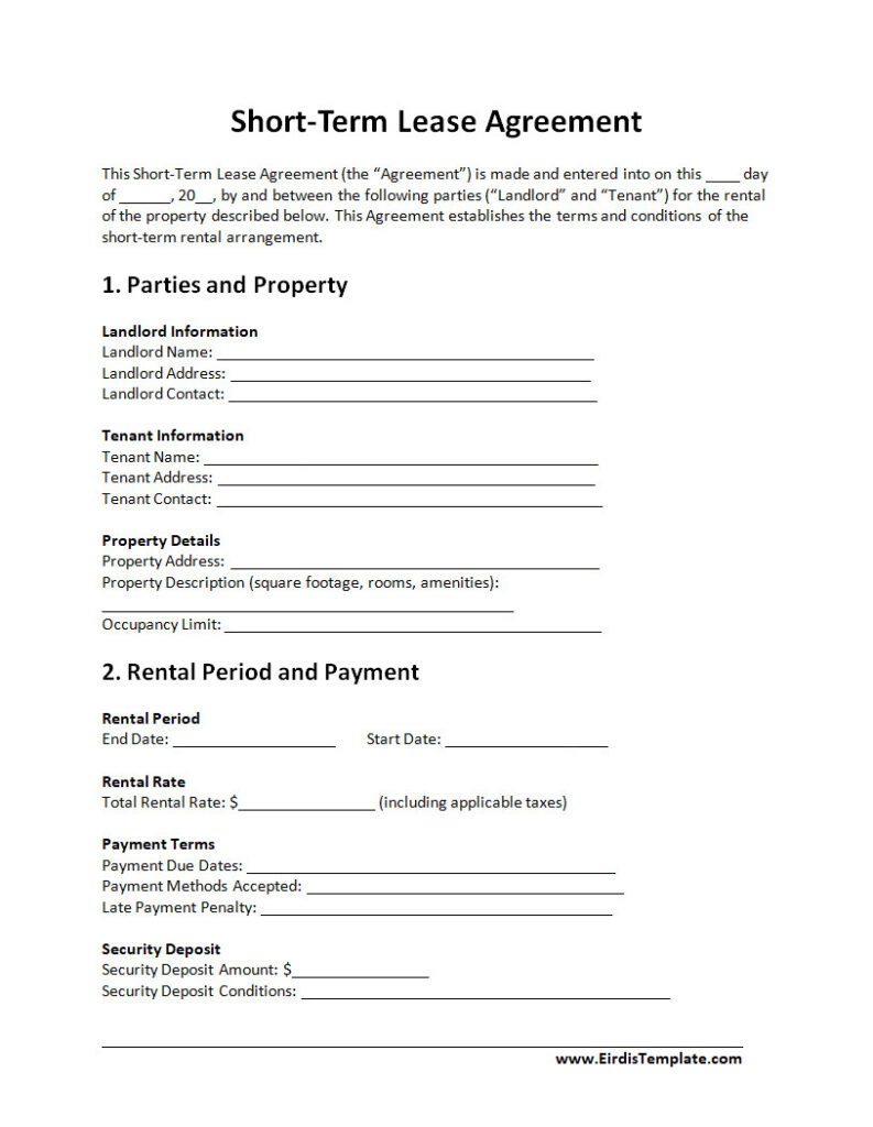 Short-Term Lease Agreement Template
