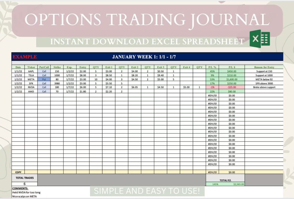 Free Trading Journal Template (EXCEL)