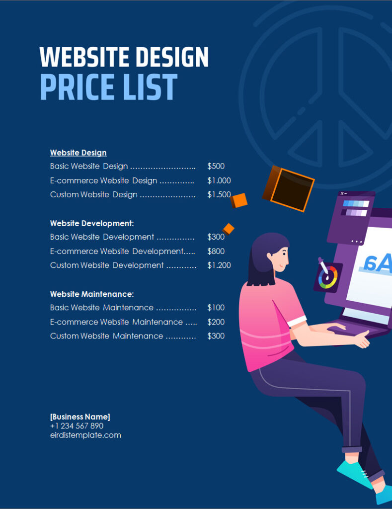 Customizable Web Design Price List Template