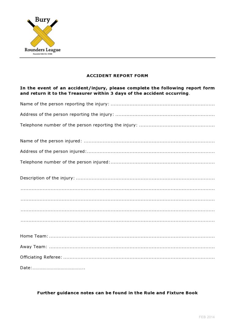 Free Printable Accident Report Form