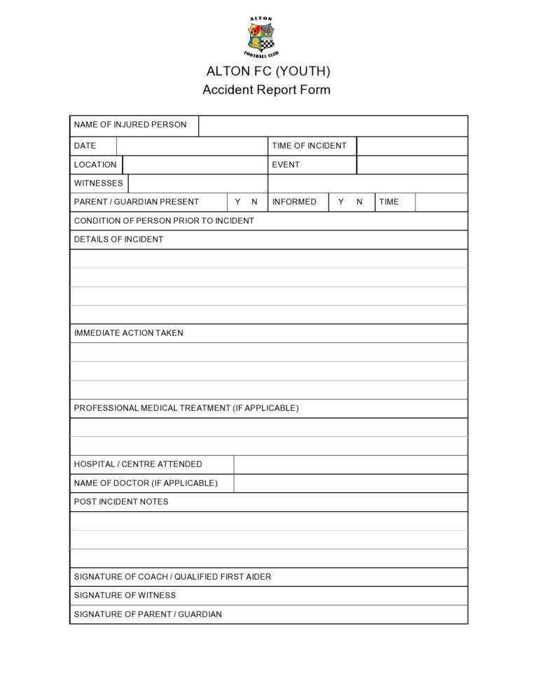 Free Printable Accident Report Form