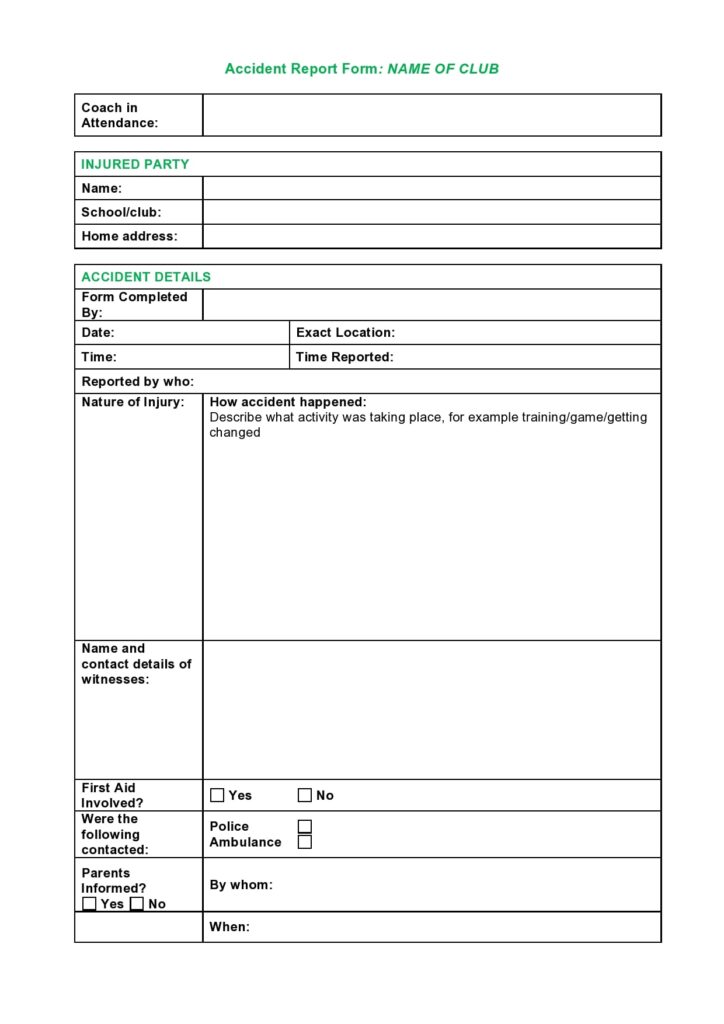 Free Printable Accident Report Form
