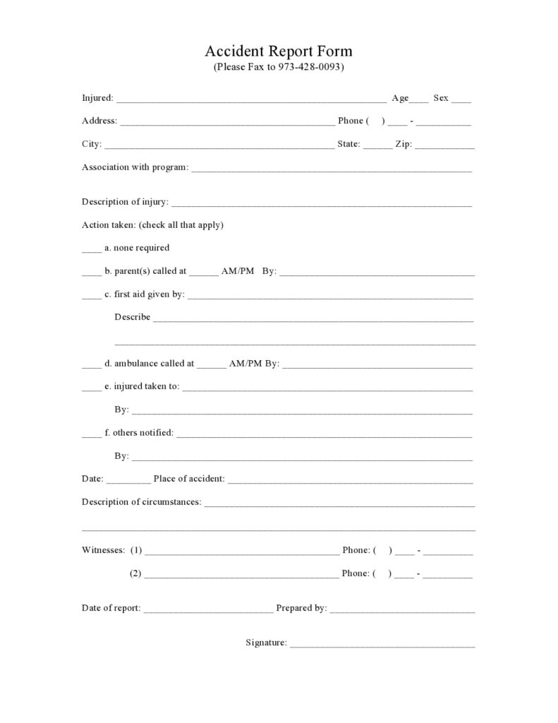 Free Printable Accident Report Form
