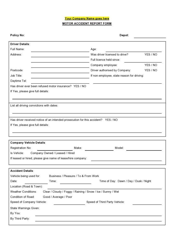 Free Printable Accident Report Form