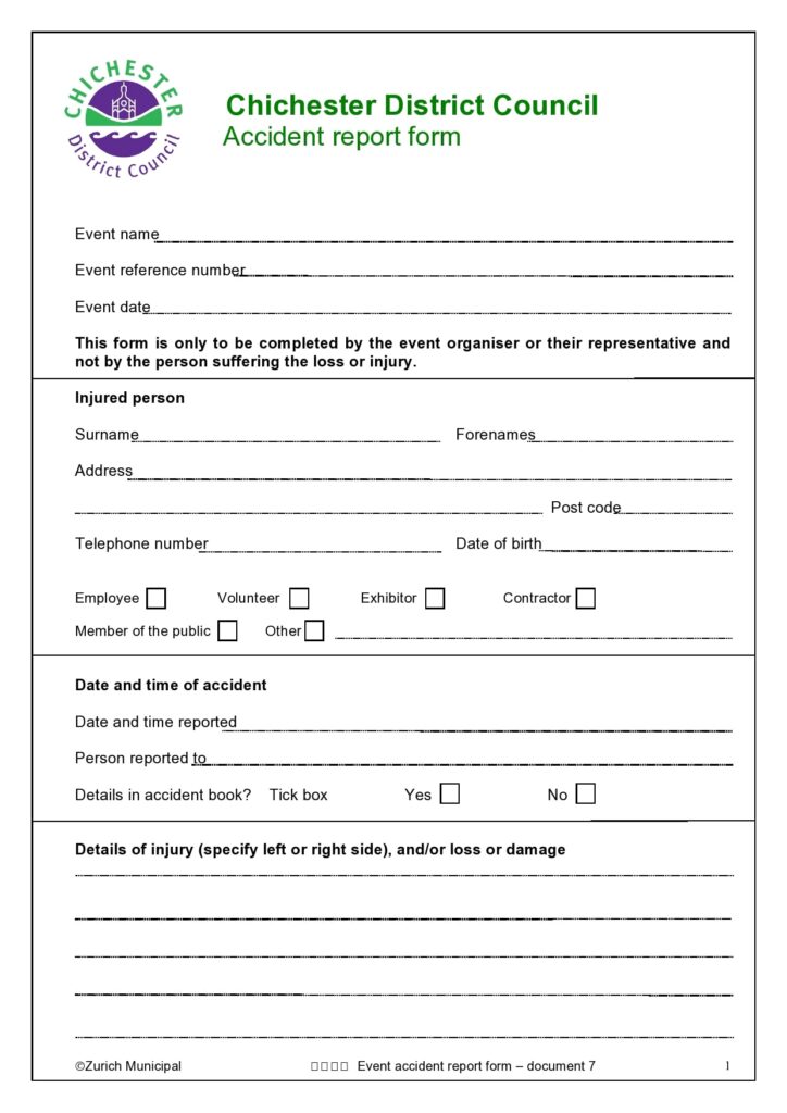 Free Printable Accident Report Form