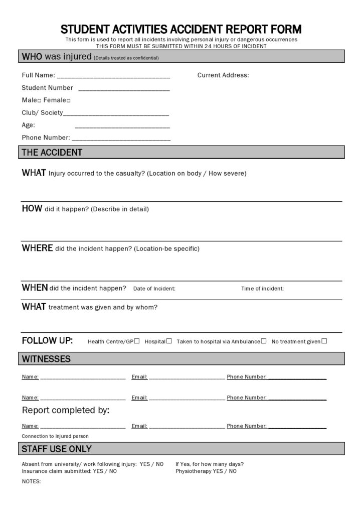 Free Printable Accident Report Form