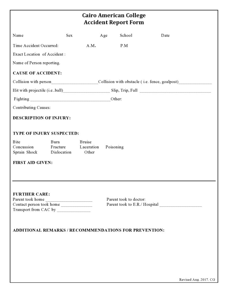 Free Printable Accident Report Form