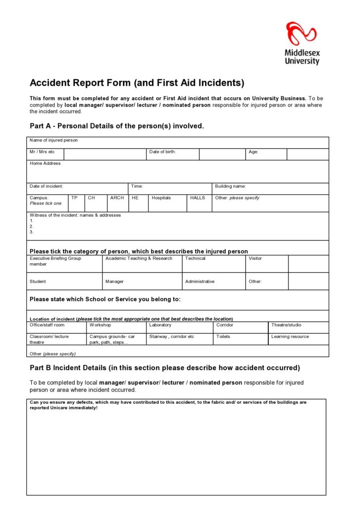 Free Printable Accident Report Form