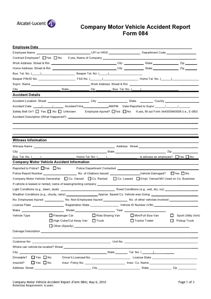 Free Printable Accident Report Form
