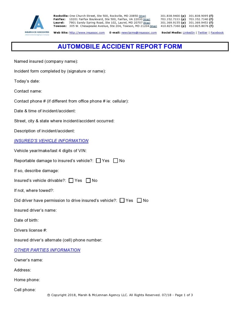 Free Printable Accident Report Form