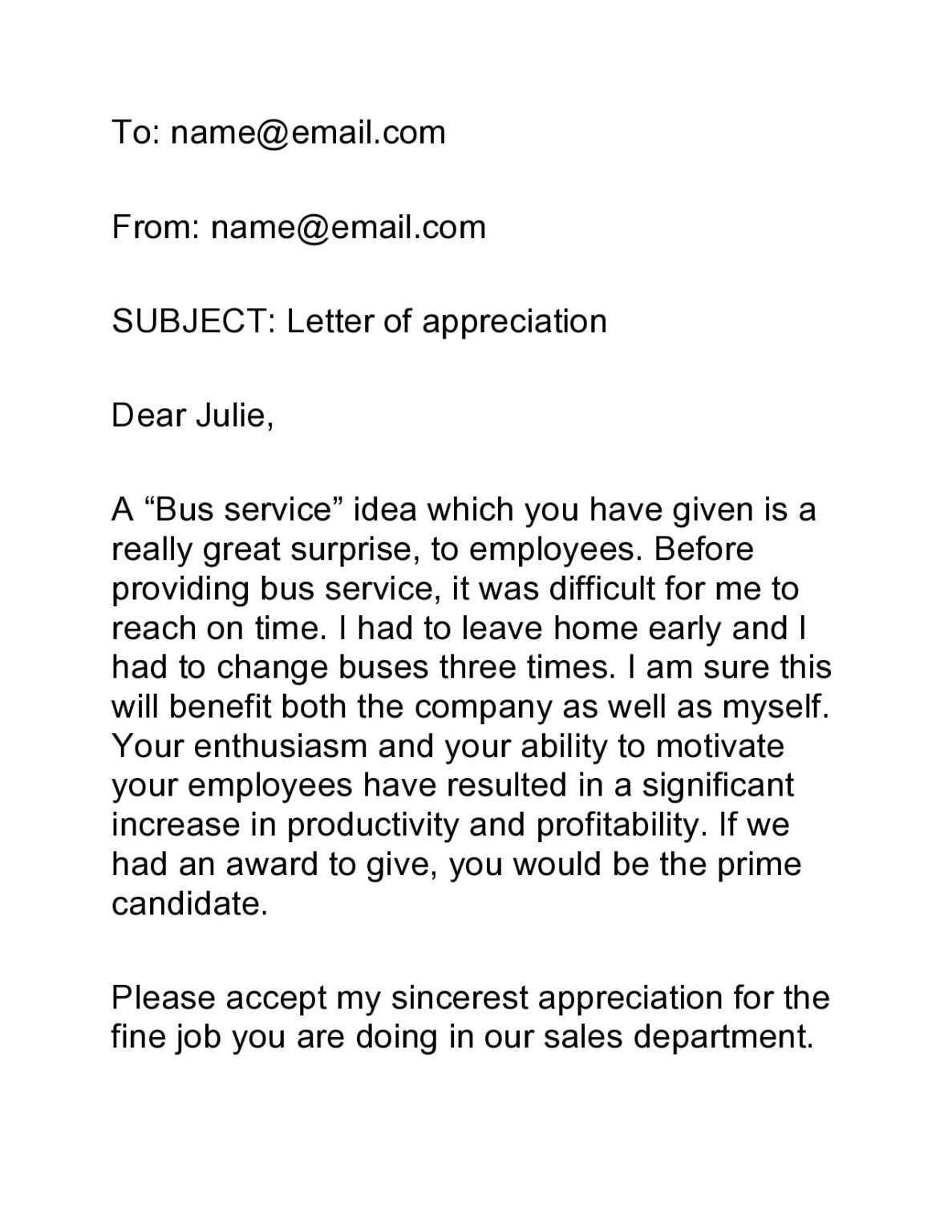 Editable Appreciation Letter Template (Word)