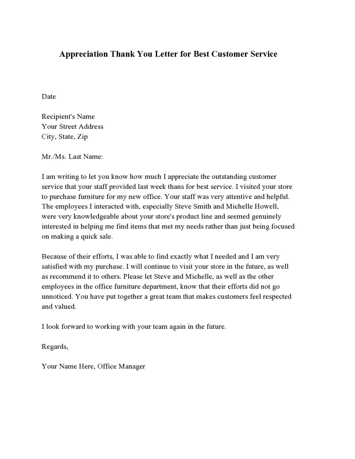 Editable Appreciation Letter Template (Word)