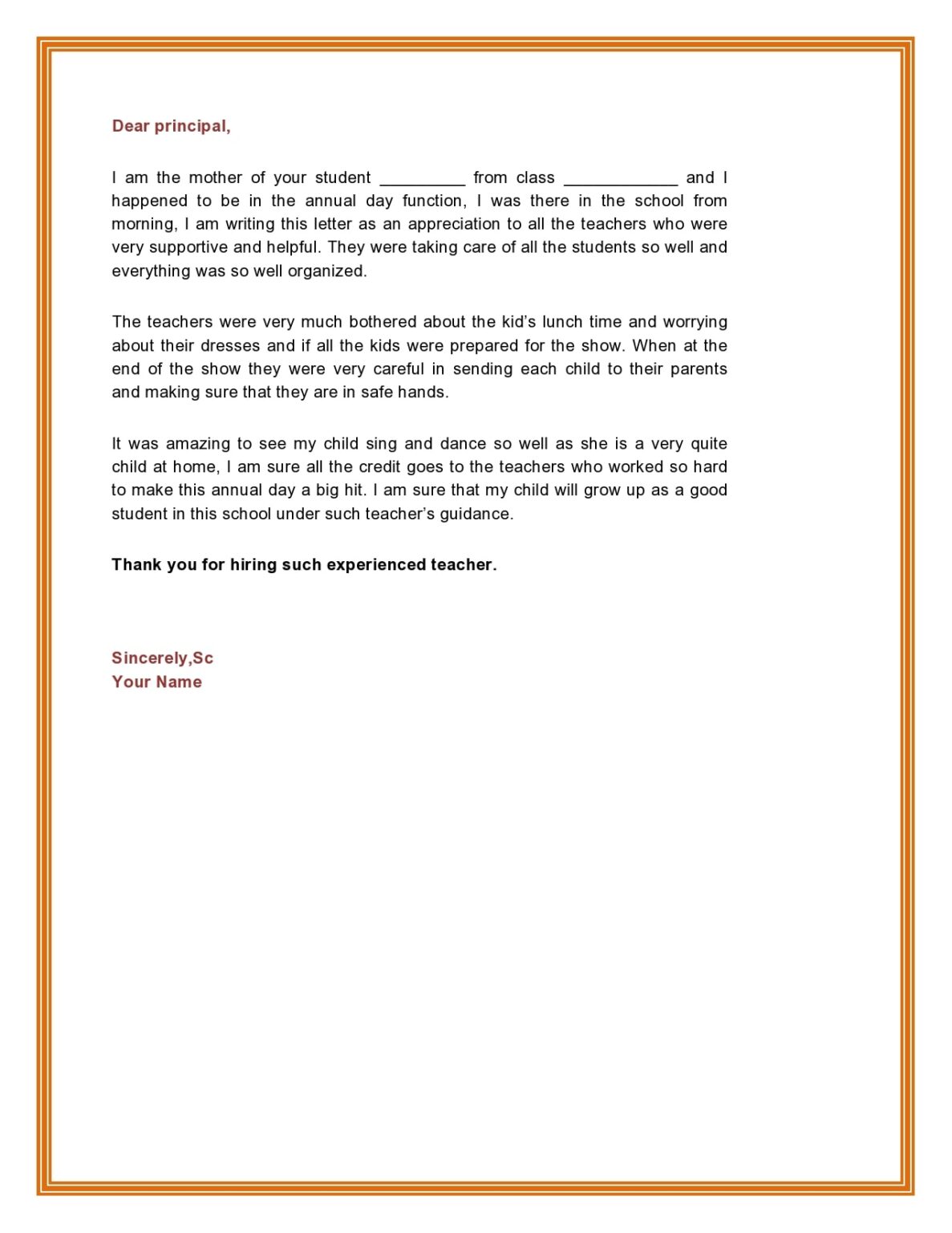 Editable Appreciation Letter Template (Word)