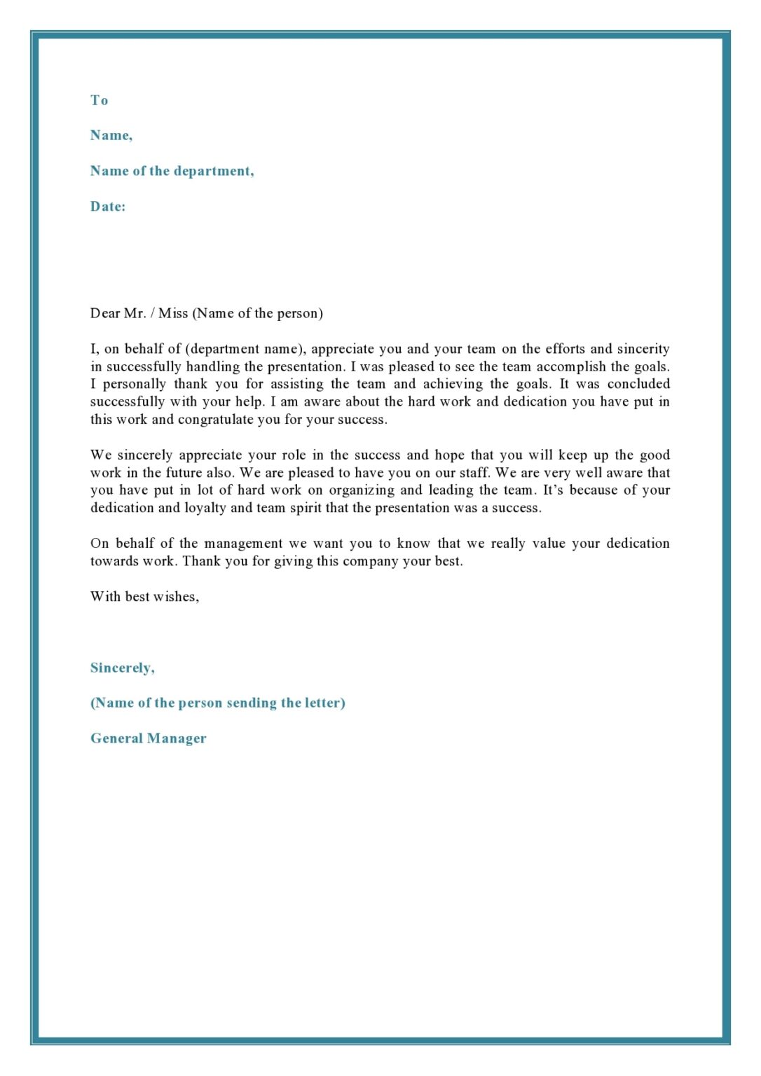 Editable Appreciation Letter Template (Word)