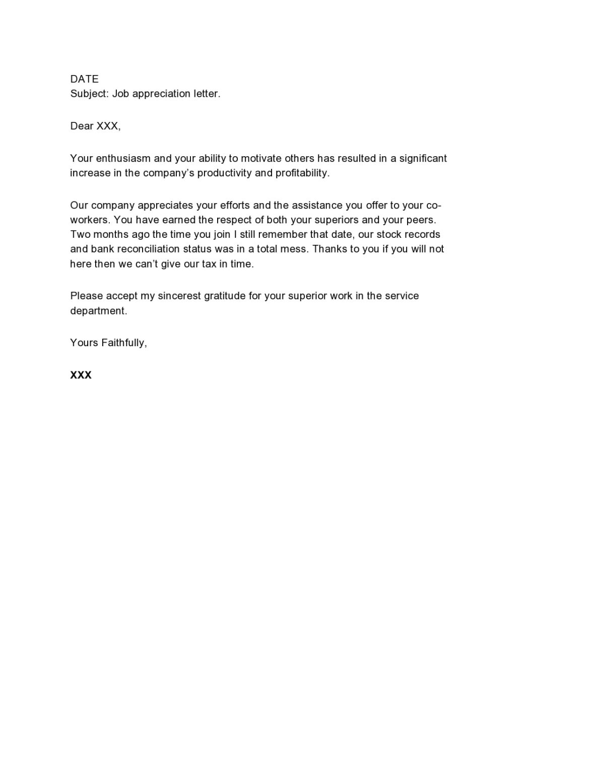 Editable Appreciation Letter Template (Word)