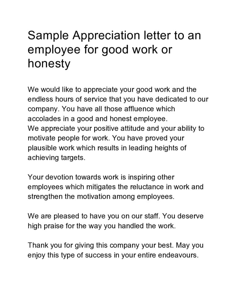Editable Appreciation Letter Template (Word)