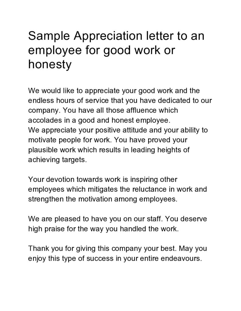 Editable Appreciation Letter Template (Word)