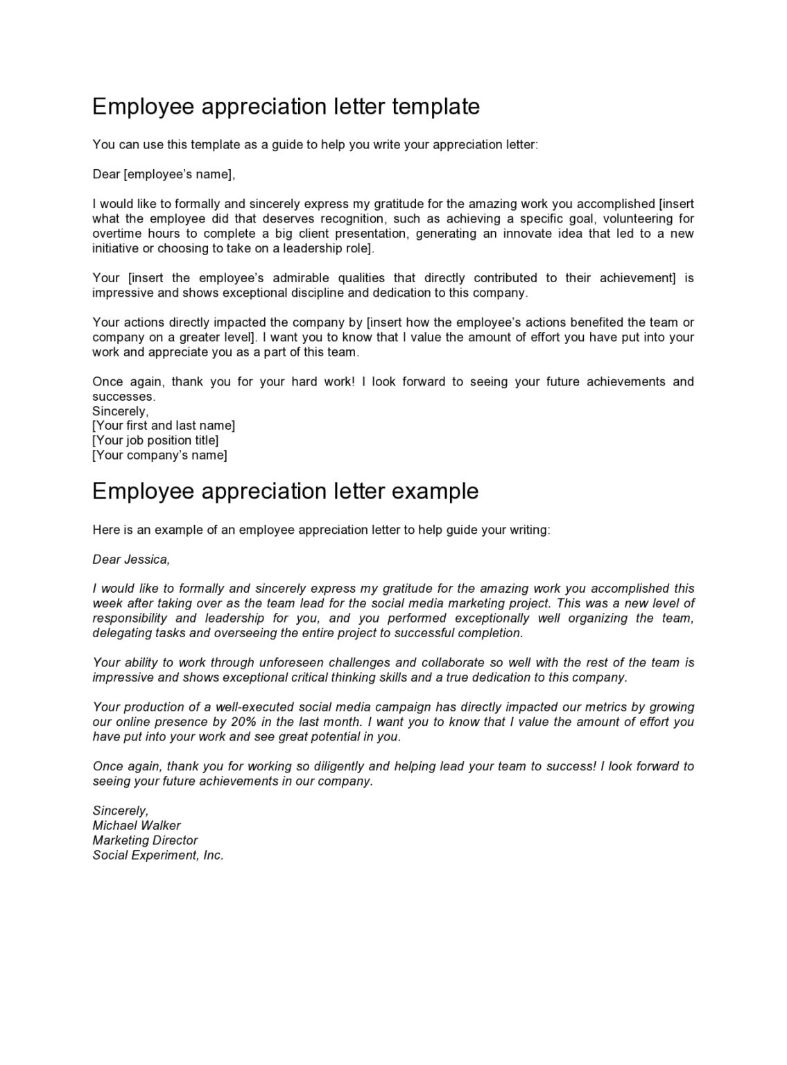 Editable Appreciation Letter Template (Word)