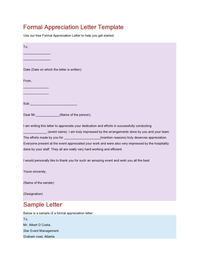Editable Appreciation Letter Template (Word)