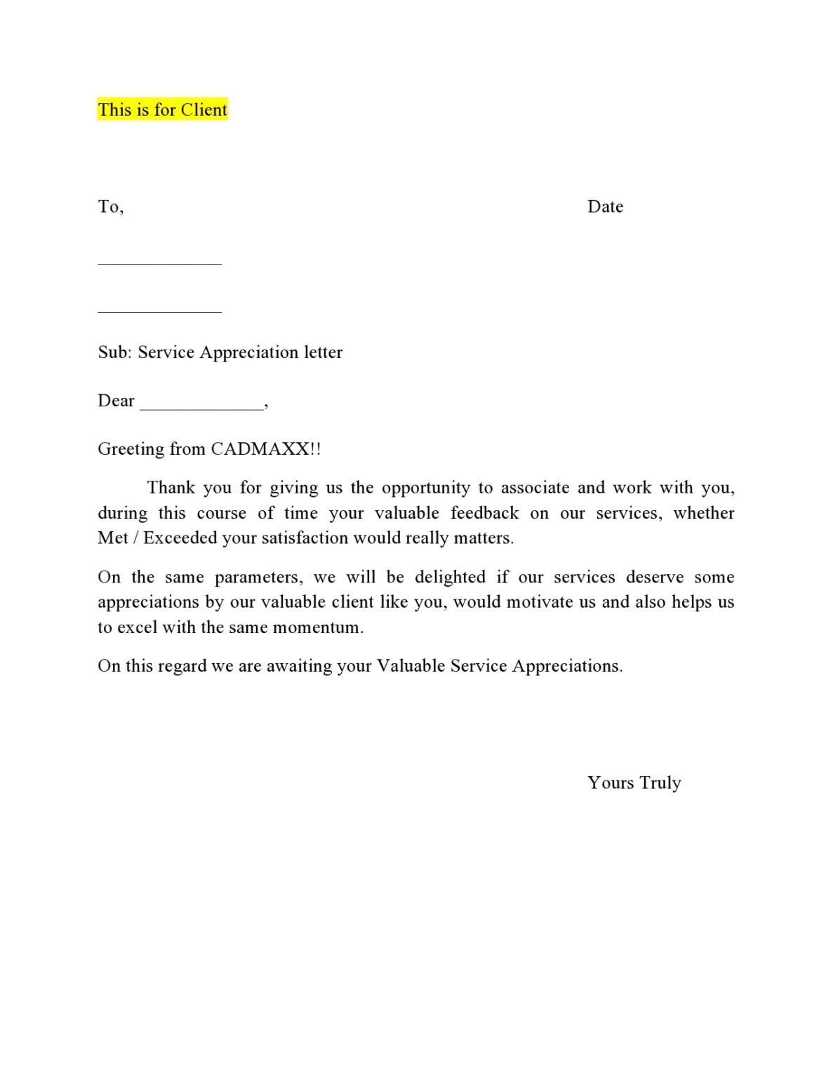 Editable Appreciation Letter Template (Word)