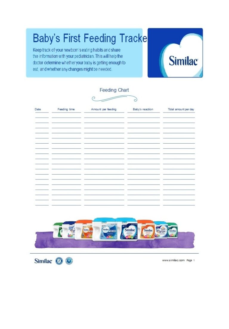 Printable Baby Feeding Chart Template