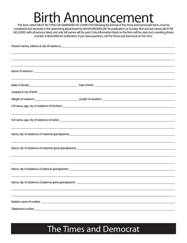 Birth Announcement Template (Word)