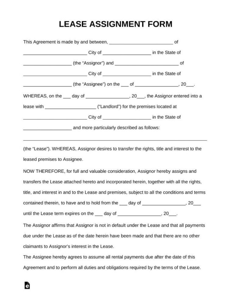 Assignment of Contract Form (Word)