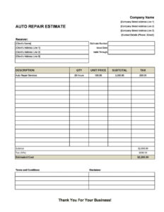 Free Printable Auto Repair Estimate Template